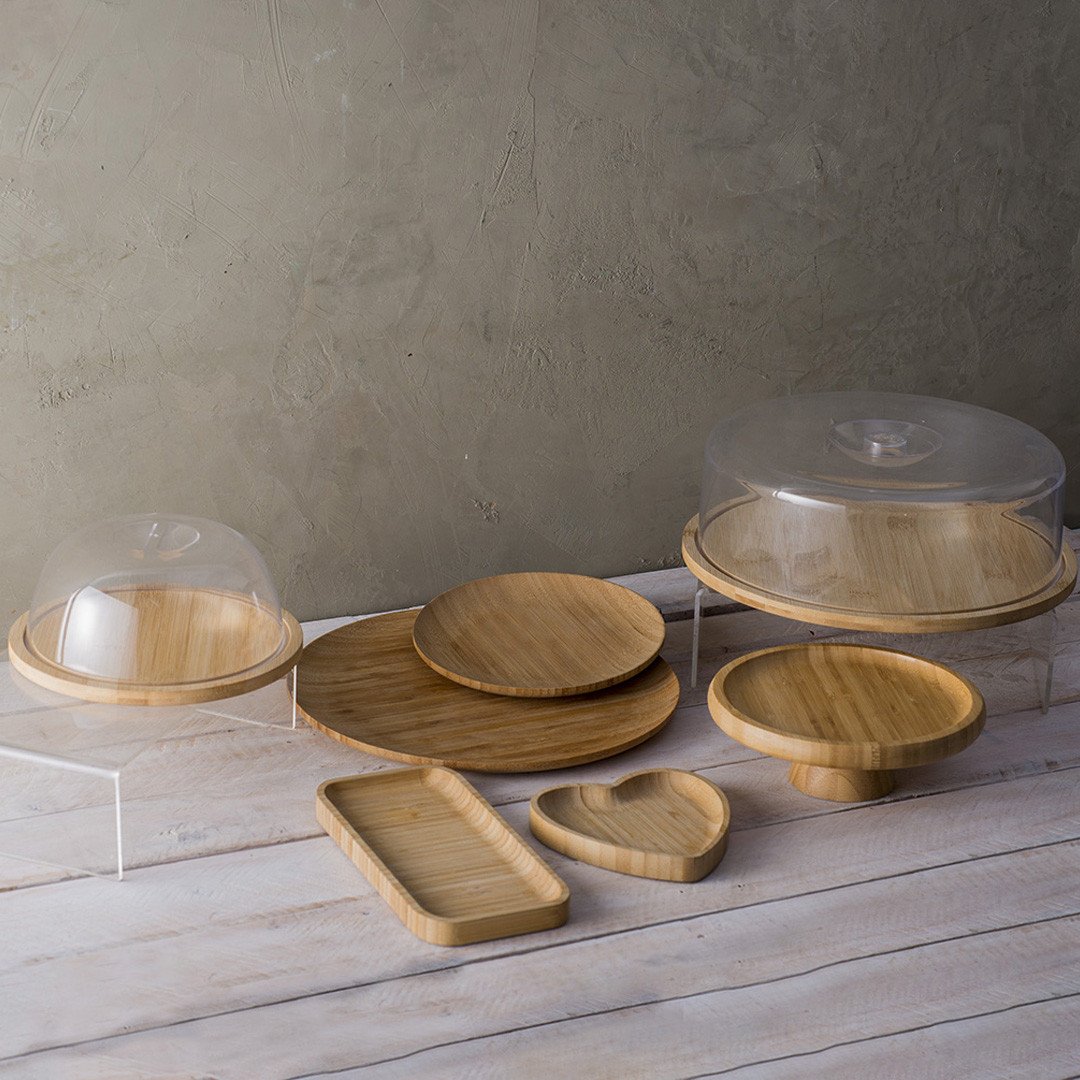 Boleira de Bambu com tampa de Acrílico 28x28x9,5cm